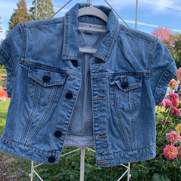 Vintage | Tops | Y2k Tommy Hilfiger Denim Vest Over Jacket Shirt Sleeve ...